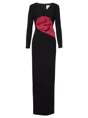 Roland Mouret Floral-appliqué Crêpe Gown - Black