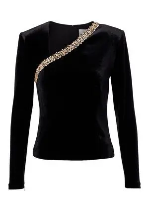 Roland Mouret Asymmetric Embellished Velvet Top - Black