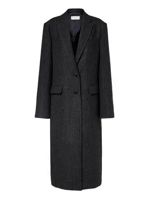 Dries Van Noten Chalk Stripe Wool Coat - Grey