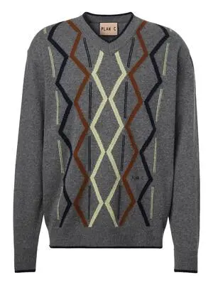Plan C Intarsia Wool And Cashmere Sweater - Grey
