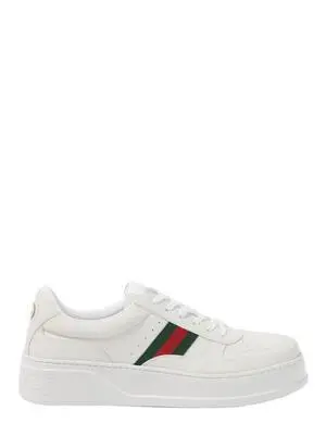 Gucci Web Stripe Leather Sneakers - White
