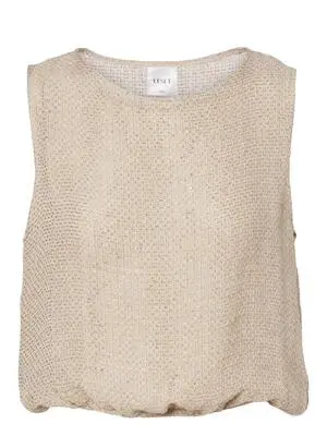 LESET Stella Sequined Linen-blend Top - Beige