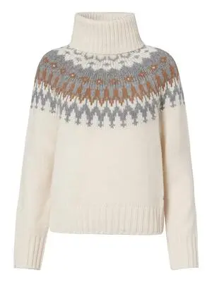 Bogner Ingrid Jacquard Cashmere Turtleneck Sweater White