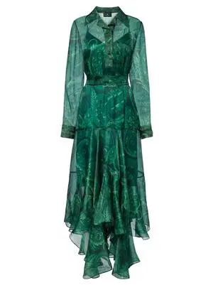 Etro Paisley Ruffled Silk Cocktail Dress - Green
