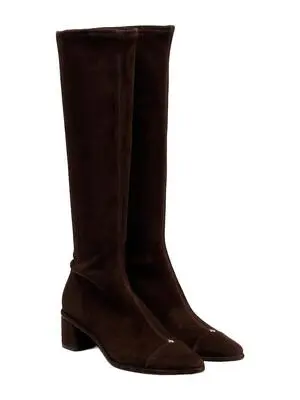 Tory Burch Cap-toe Suede Knee-high Boots - Brown