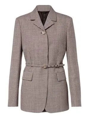 Gucci Double G Gingham Belted Wool Blazer - Brown