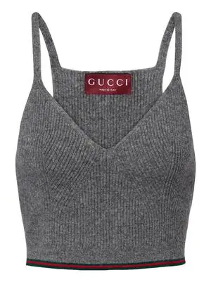 Gucci Wool-blend V-neck Top - Grey