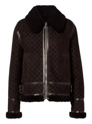 Gucci Gg Shearling-trimmed Leather Jacket - Brown