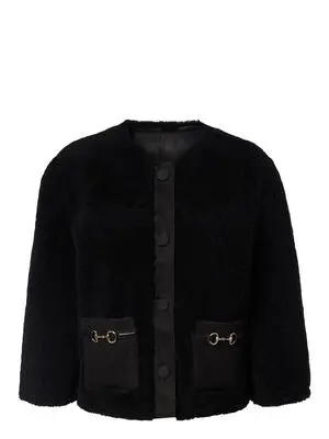 Gucci Horsebit Cropped Shearling Jacket - Black