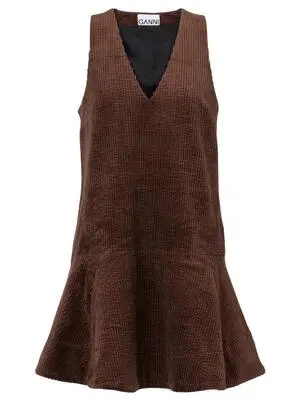 GANNI Cotton Corduroy Mini Dress - Brown