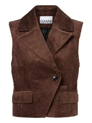 GANNI Cotton Corduroy Single-breasted Vest - Brown