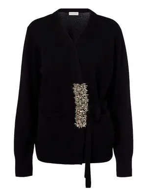Dries Van Noten Embellished Cashmere Wrap Cardigan - Black