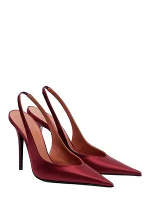 Amina Muaddi Anok 105 Satin Slingback Pumps - Red