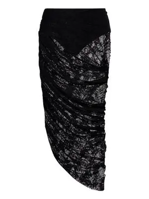 Norma Kamali Diana Asymmetric Lace Midi Skirt - Black