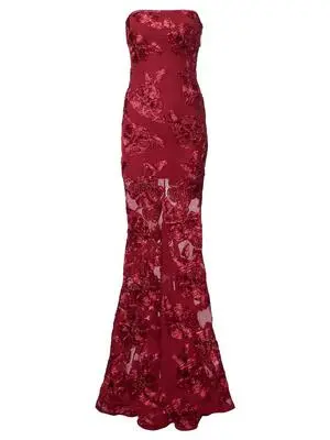 Remain Birger Christensen Floral-appliqué Mesh Gown - Burgundy