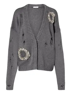 AREA Distressed Cotton And Cashmere Cardigan - Grey