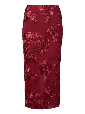 Remain Birger Christensen Floral-appliqué Mesh Pencil Skirt - Burgundy