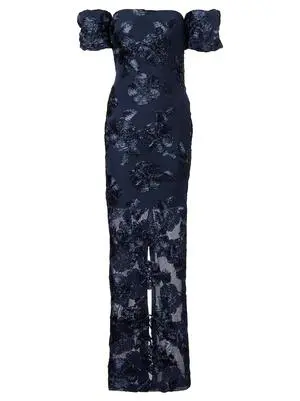 Remain Birger Christensen Floral-appliqué Mesh Gown - Blue