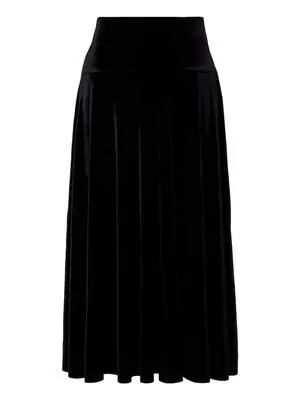 Norma Kamali Flared Pleated Velvet Midi Skirt - Black