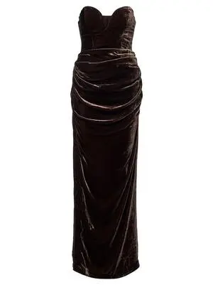 Remain Birger Christensen Draped Velvet Bustier Gown - Brown