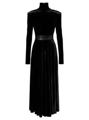 Norma Kamali Flared Turtleneck Velvet Midi Dress - Black
