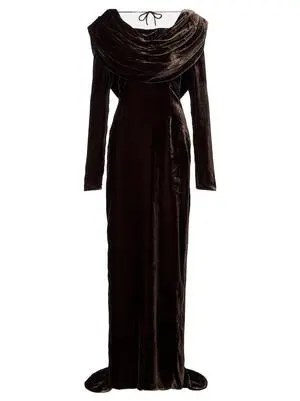 Remain Birger Christensen Draped Velvet Gown - Brown