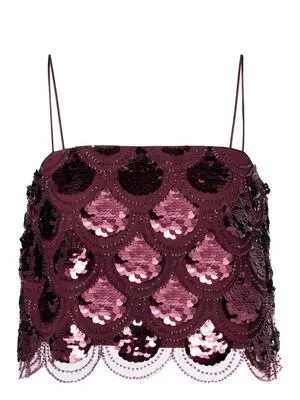 Remain Birger Christensen Embellished Mesh Crop Top - Burgundy
