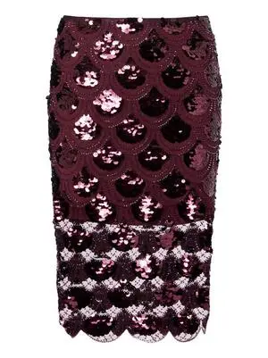 ROTATE BY BIRGER CHRISTENSEN Embellished Mesh Midi Skirt - Burgundy
