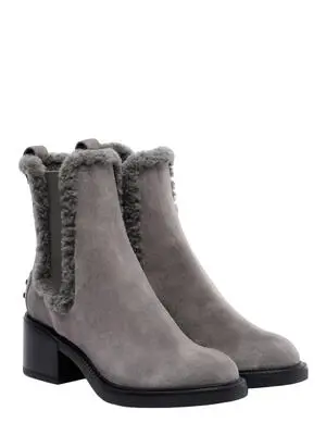 TOD'S 60 Shearling-trimmed Suede Ankle Boots - Grey