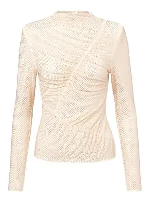 SELF-PORTRAIT Gathered Rhinestone Top - Beige