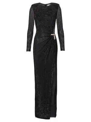 SELF-PORTRAIT Rhinestone-embellished Mesh Maxi Dress - Black