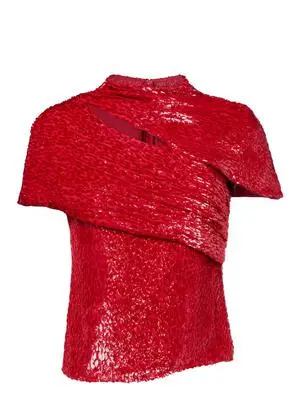 SELF-PORTRAIT Fil Coupé Cutout Top - Red