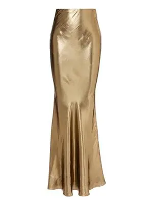 SELF-PORTRAIT Metallic Satin Maxi Skirt - Gold