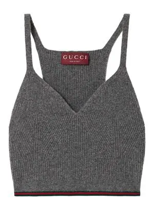 Gucci Striped Ribbed Wool-Blend Camisole Dark Gray