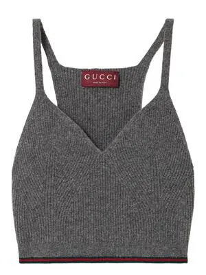 Gucci Striped Ribbed Wool-Blend Camisole Gray