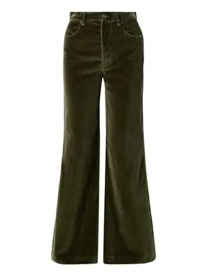 La DoubleJ Cotton-Velvet Flared Pants Dark Green