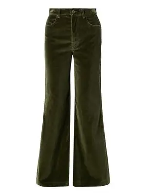 La DoubleJ Cotton-velvet Flared Pants - Green