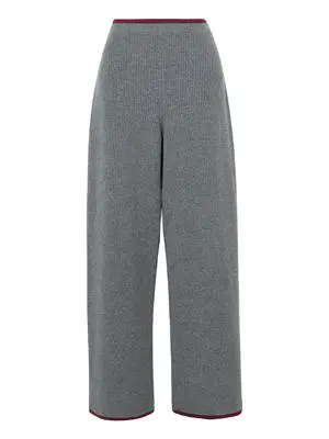 Gucci Striped Ribbed Wool-Blend Wide-Leg Pants Dark Gray