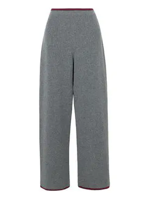 Gucci Striped Ribbed Wool-blend Wide-leg Pants - Gray