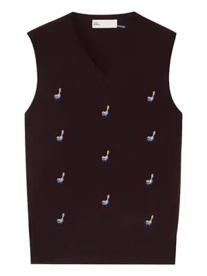 Tory Burch Embroidered Cashmere Sweater Vest - Burgundy