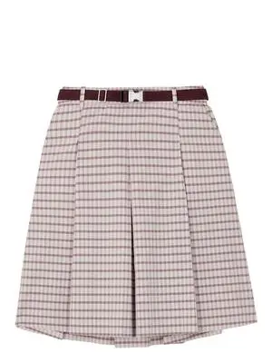 Tory Burch Belted Pleated Checked Twill Midi Skirt - Neutrals