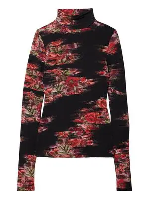 GANNI Floral-print Stretch-jersey Turtleneck Top - Multi