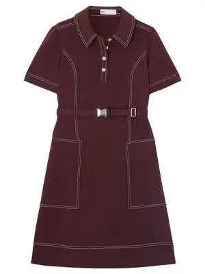 Tory Burch Belted Jersey Mini Dress - Burgundy