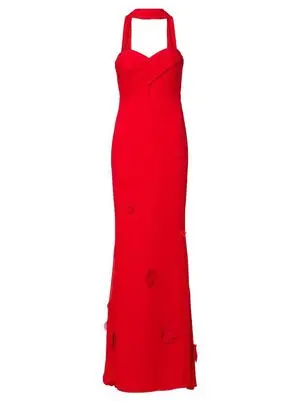 SELF-PORTRAIT Floral-appliqué Scarf-detail Gown - Red