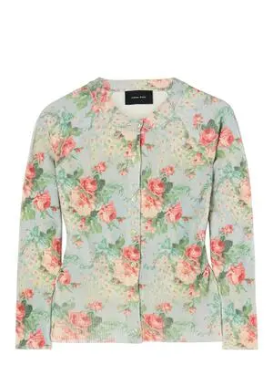 Simone Rocha Cropped Floral-print Knitted Cardigan - Multi