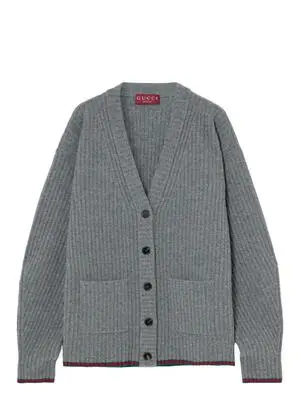 Gucci Striped Ribbed Wool Cardigan - Gray