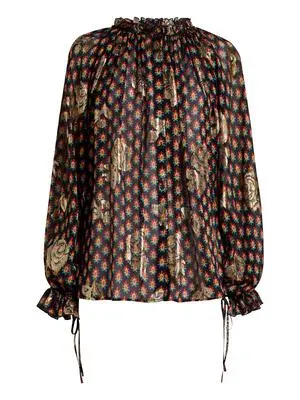 Etro Ruffled Metallic Silk Shirt - Multi