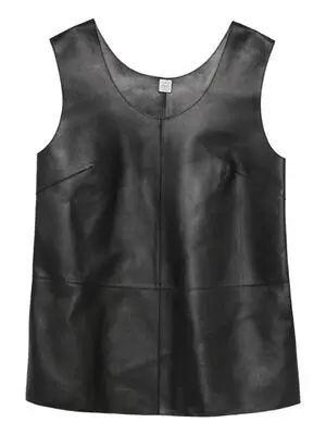 TOTÊME Scoop-neck Leather Top - Black