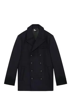The Kooples Wool Blend Double Breasted Coat - Navy