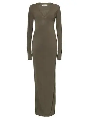 ENTIRE STUDIOS Long-sleeve V-neck Knitted Midi Dress - Moss